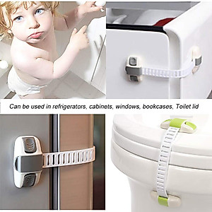 Child Safety Locks, Adjustable S Latches to Cabinets, Drawers, Cupboard, Oven, Fridge, Closet, Seat, Door, Window, No Tools or Drilling Required (Green)