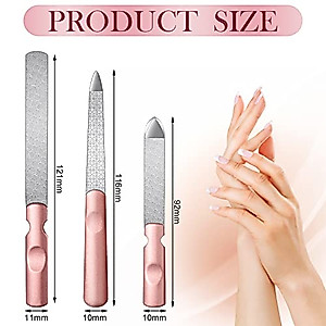 3 Pieces Stainless Steel Nail Files with Leather Case, Double Sided Metal Nail Files with Anti-Slip Handle, Metal Nail File Buffer Manicure Pedicure Tools for Fingernail Toenail (Rose Gold)