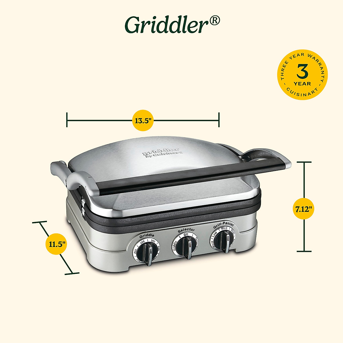 Panini Press by Cuisinart, Stainless Steel Griddler, Sandwich Maker & More, 5-IN-1, GR-4NP1