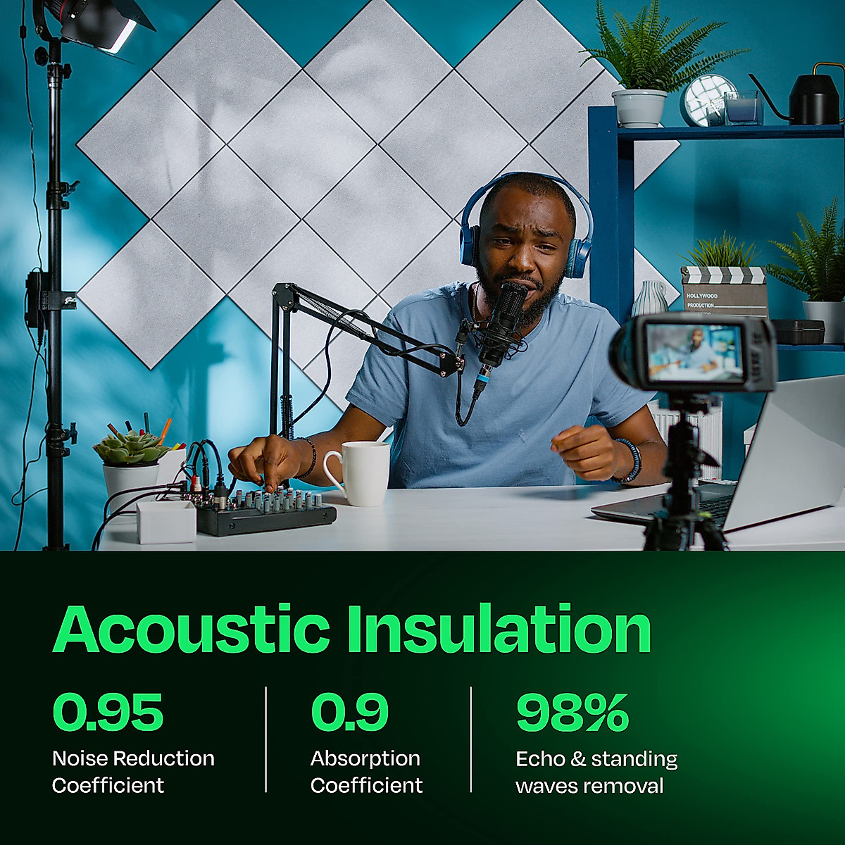 Ekkogo Acoustic Panels 12-Pack Soundproof Wall Panels 12"X12"X0.4" Sound Panels High Density Sound Dampening Panels - [White Square]