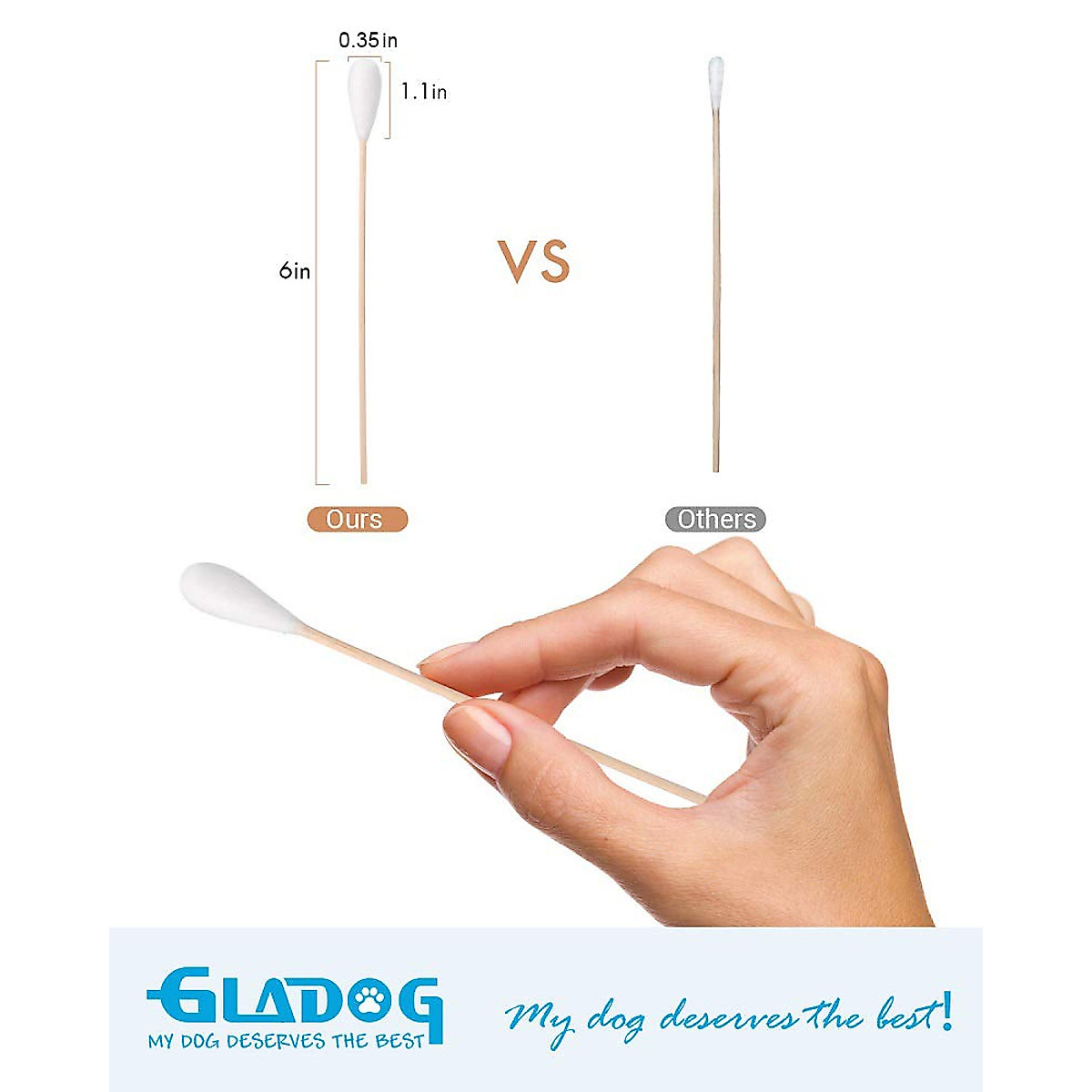 GLADOG 6 Inch Professional Big Cotton Buds for Dogs (Medium Size), Specially Designed Dog Cotton Buds with Durable Bamboo Handle