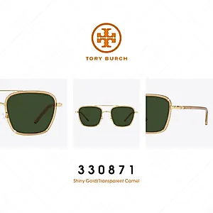 Tory Burch TY6090 330871 53MM Shiny Gold/Plastic Lens Transparent Camel Square Sunglasses for Women + BUNDLE With Designer iWear Eyewear Kit