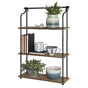 Kate and Laurel Walters Wood and Metal 3-Tier Shelving, 21" x 32", Rustic Brown and Black, Shabby-Chic Industrial Shelves for Storage and Decor