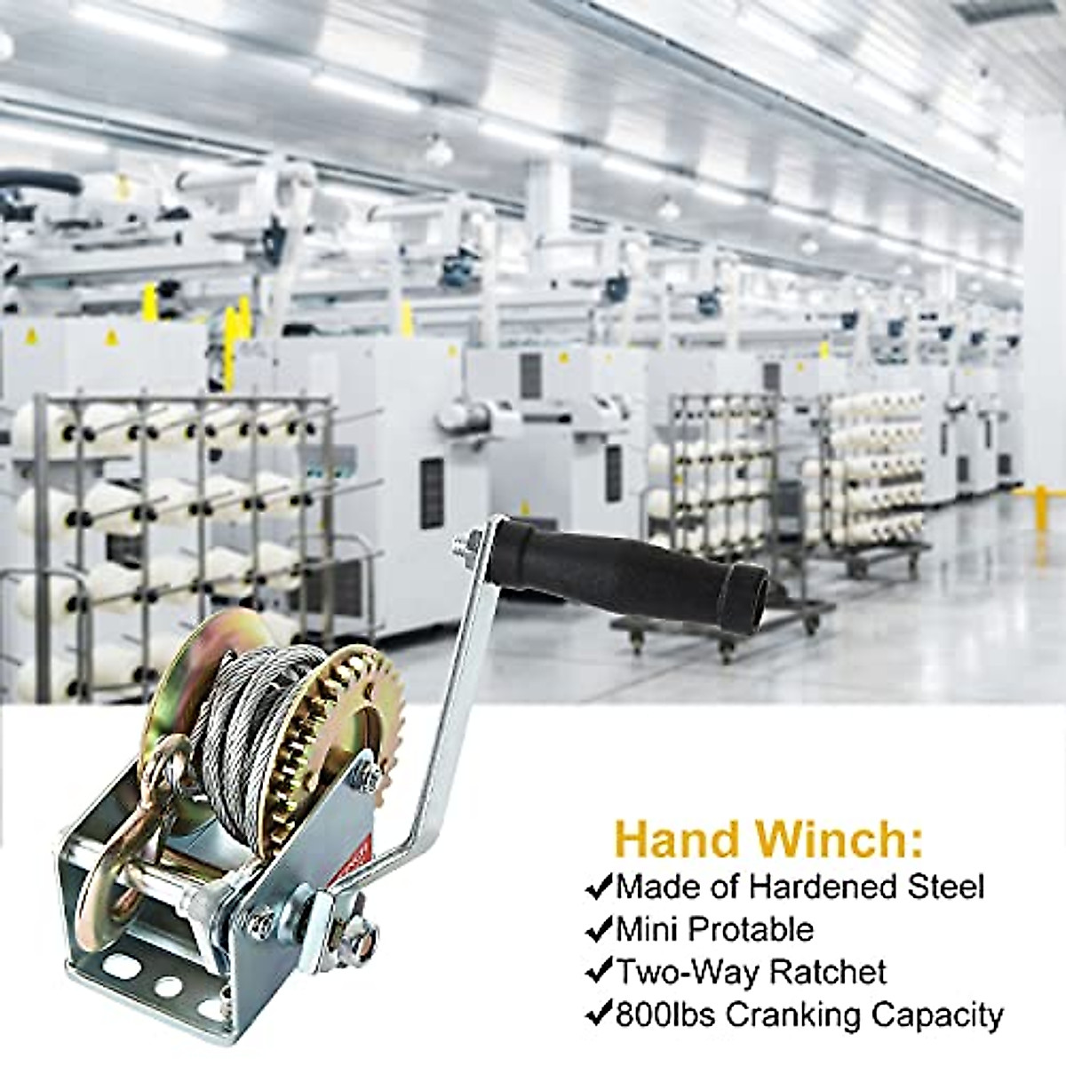 ASelected 800lbs Capacity Heavy Duty Hand Winch, Crank Strap Gear Boat Winch with 26FT Steel Cable and Hook, Manual Lifting Winches for Boat Trailer ATV or Shop Crane, Small Hoist for Deer Feeder