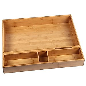 Creative Home Natural Bamboo Multipurpose Organizer Coffee Machine Accessories Storage Tray, 18.3" x 15" x 3" H, Natural Finish