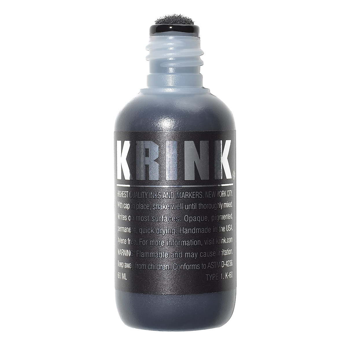 Krink K-60 Black Paint Marker - Vibrant and Opaque Fine Art Graffiti Markers for Canvas Metal Glass Paper and More - Alcohol-Based Permanent Graffiti Mop Krink Paint Marker for Lasting Tags