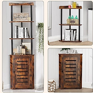 Timberer 6-Tier Corner Shelf with Storage, Corner Bookshelf, 74.2" Tall Corner Stand Display Storage Rack for Living Room, Home Office, Kitchen, Bar, Small Space, Rustic Brown and Black