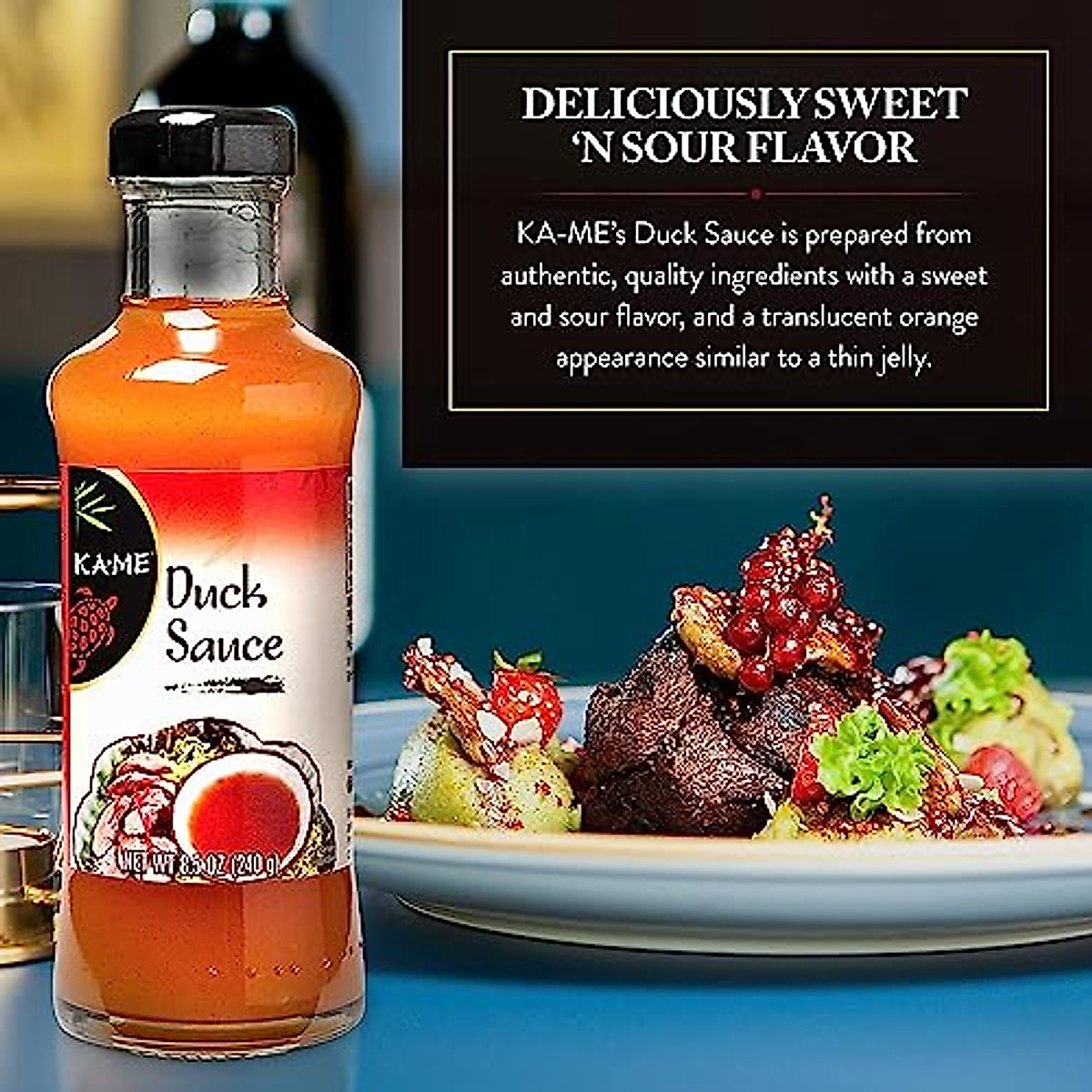 KA-ME Duck Sauce - Tangy and Flavorful Asian Dipping and Cooking Sauce, Authentic Ingredients, No Preservatives, No MSG - Use For Marinade, Dipping,Cooking, BBQ, Meats, Seafood and Vegetables - 8.5 oz (Pack of 2)