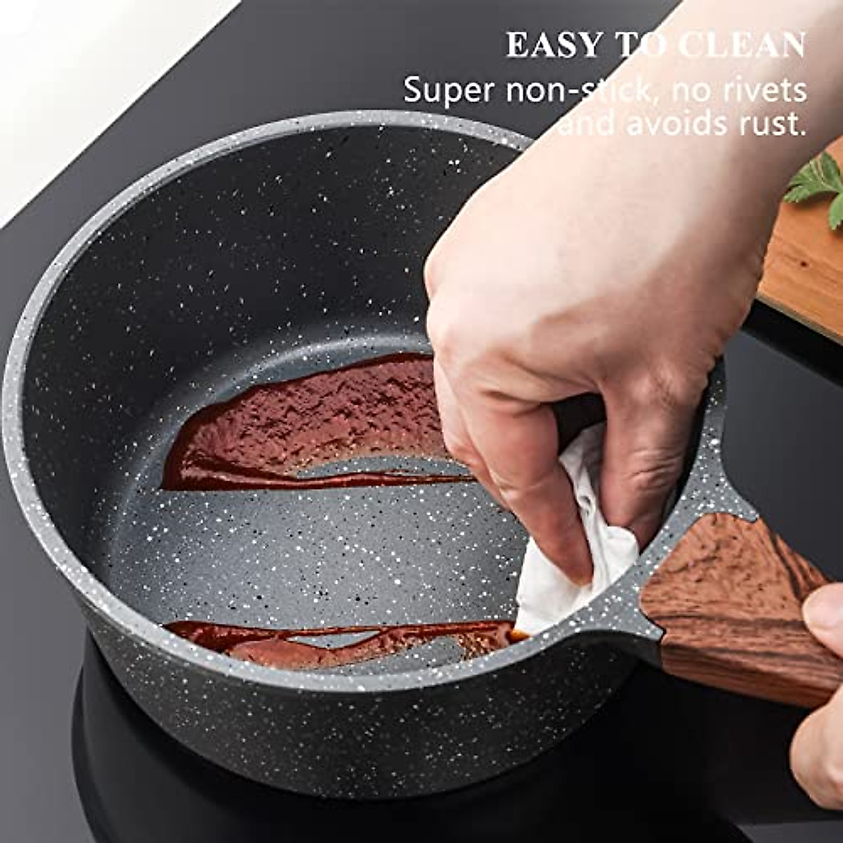 SENSARTE Nonstick Sauce Pan with Lid, 2.5QT Medium Sauce Pot with Swiss Granite Coating, Stay-cool Handle, Multipurpose Handy Little Saucepan, Induction Capable, PFOA Free