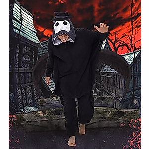 Dodheah Plague Doctor Onesie Costume Black Steampunk Jumpsuit Cartoon Pajamas Cosplay One-piece Halloween Dress Up Outift for Adult Grey M