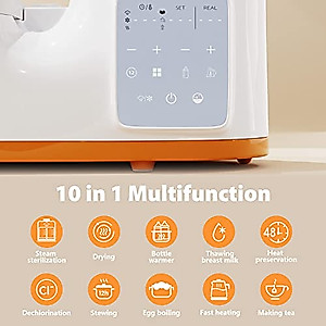 Baby Bottle Sterilizer Dryer Baby Bottle Warmer - Multifunctional Steam Sterilizer Dryer Warmer, Heater&Thaw for Formula Breastmilk, 72H Keep Warm with Smart Temperature Control Auto Shut-Off BPA Free