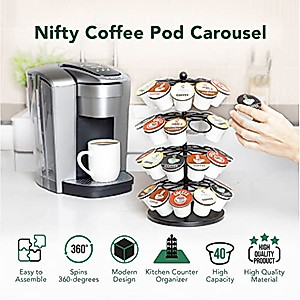 Nifty K Cup Holder – Compatible with K-Cups, KD Coffee Pod Carousel | 40 K Cup Holder, Spins 360-Degrees, Lazy Susan Platform, Modern Black Design, Home or Office Kitchen Counter Organizer