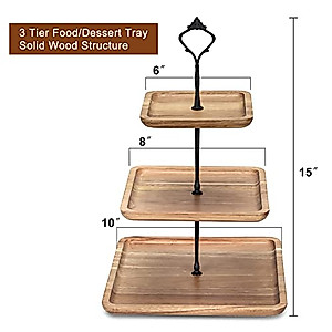 3 Tier Square Cupcake Stand Acacia Wood Serving Stand Wooden Three Tiered Cake Stand Dessert Stand for Party Wedding 3 Tier Tray Farmhouse Cup Cake Holder Display Stand