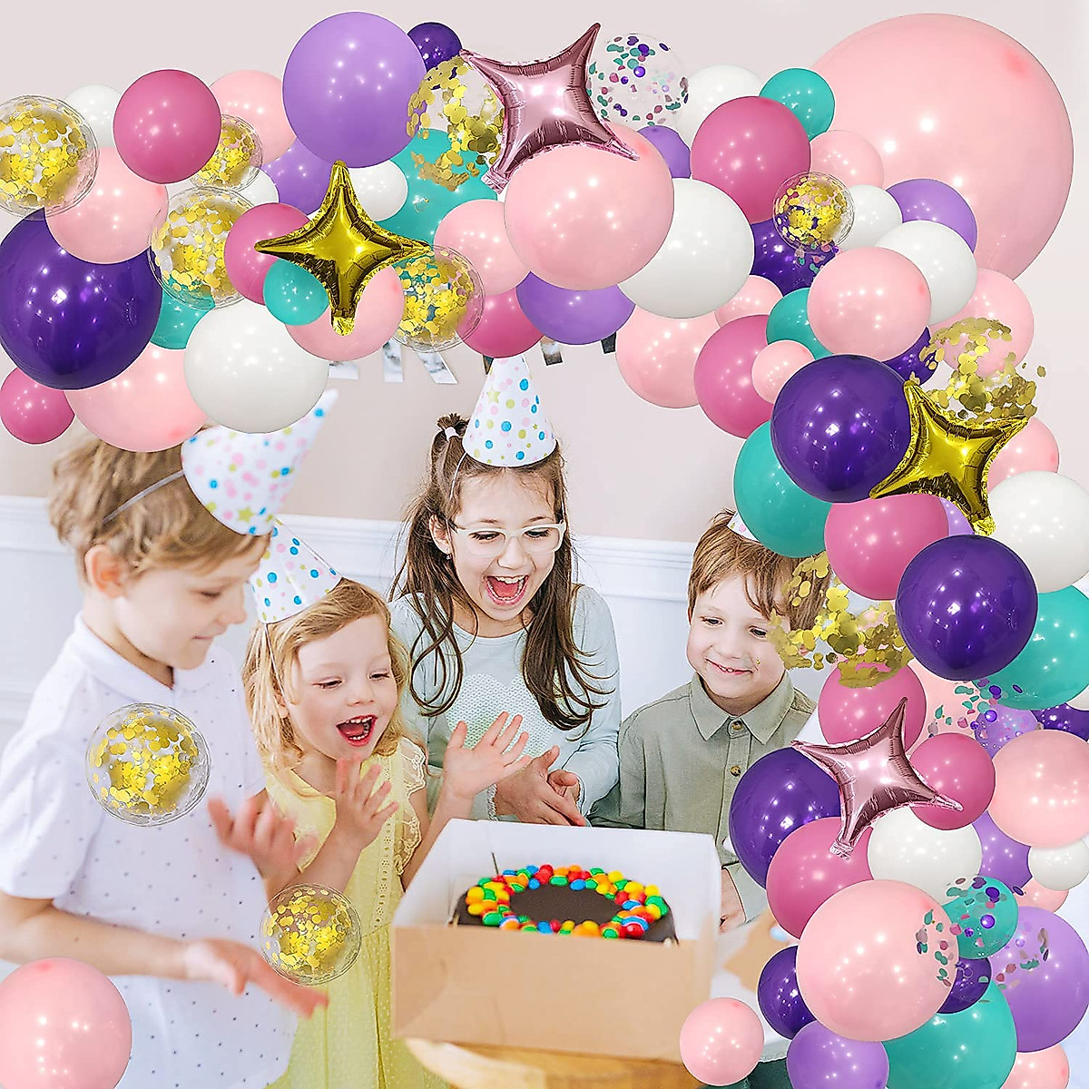 JANEF 151pcs Unicorn Mermaid Balloon Garland Arch Set, Confetti Latex Foil Purple Pink Balloons with 7 Balloon Tools, for Theme Birthday Party Shower Wedding Supplies Decoration