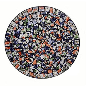 XIAOLIN Mosaic Drinks Side Table | Plant Tables Stand Outdoor Accent Table Garden Patio Tile Mosaic Inlay Top | Balcony Round Coffee Table