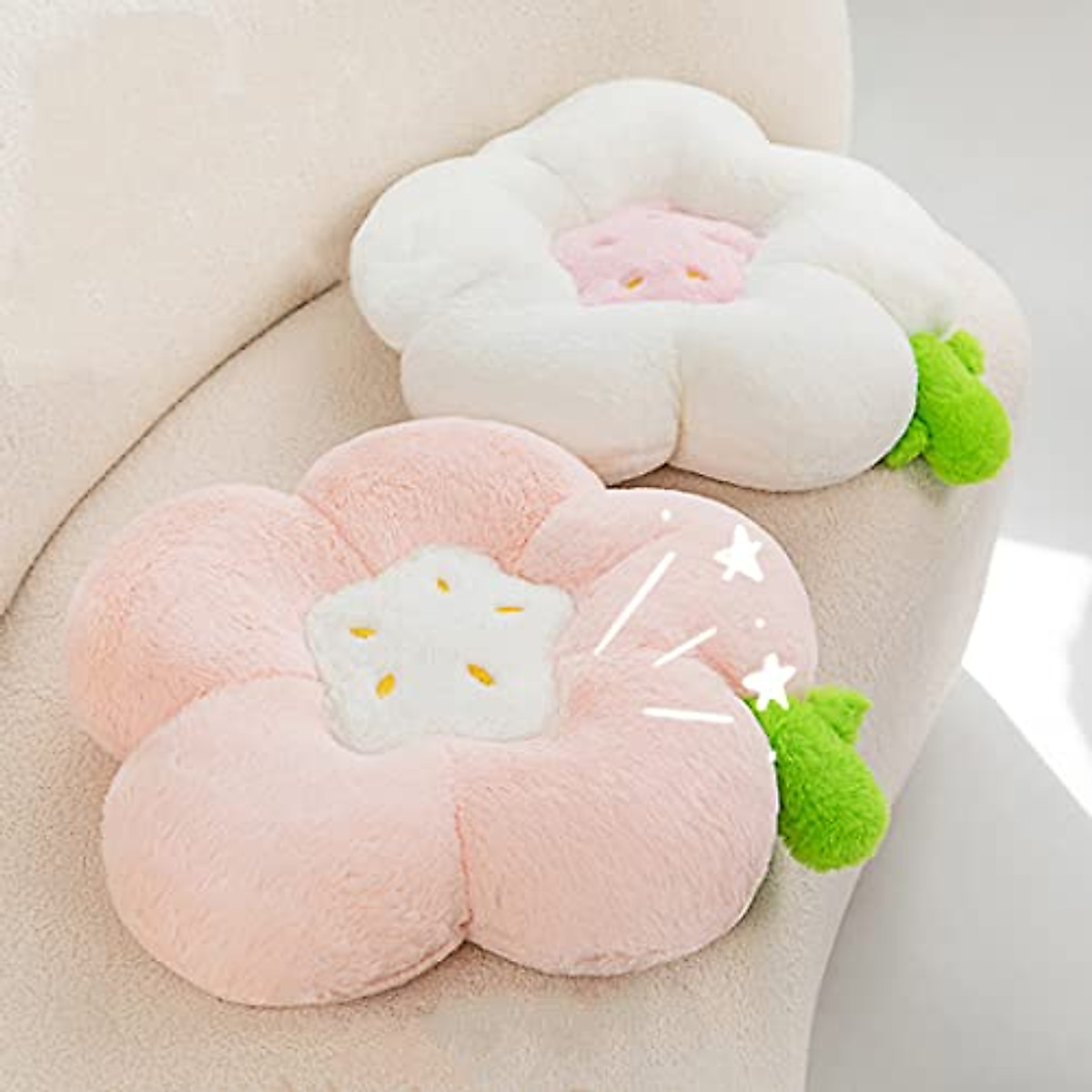 HXIYAN Flower Shaped Pillow Super Soft Cushion Plush Waist Cushion Flower Floor Cushion Lovely Room Decoration and Plush Pillow (19.6in*16.5in, White)