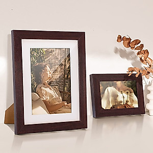 Picture Frame Set Wall Photo: 10 Variety Pack Rustic Wood Photo Frames with Real Glass and Mat Lightweight Matted Gallery Picture Frames Bulk for Wall or Tabletop Including 8x10 5x7 4x6 Walnut Brown