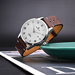 ANNEFIT Vintage Leather Watch Strap 22mm, Quick Release Replacement Band for Men and Women with Black Buckle (Brown)