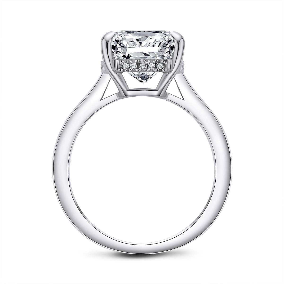 AINUOSHI 6 Carat Emerald Cut Platinum Plated Cubic Zirconia CZ Solitaire Engagement Wedding Ring 925 Sterling Silver