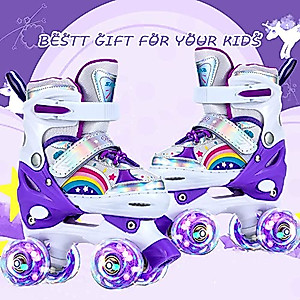SHDSL Girls Roller Skates for Kids Beginners 4 Size Adjustable, All 8 Light UP Wheels Shine Fun Illuminating Roller Skates for Toddlers Girls Boys patines para niñas