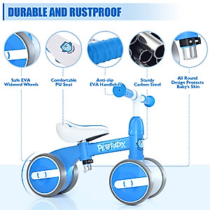 Peradix Baby Balance Bikes Adjustable Bicycle | Riding Toys for 10 Months Old Toddlers Children Boys Girls | No Pedal Silent Wheels Bicycle | Best First Birthday Gift