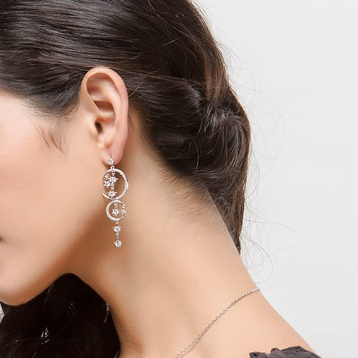 14K Gold Moissanite Moon Star Long Drop Earrings,Dainty Moon and Star Style Long Dangle Earrings,Fashion Jewelry Gift for Her (Style 2, 14K Gold)