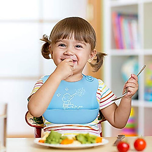 Yoofoss Silicone Baby Bibs for Babies and Toddlers, 3 Pcs Baby Feeding Bibs Waterproof Baby Bibs for Boys and Girls, BPA Free, Easy Clean, Grey/Green/Blue