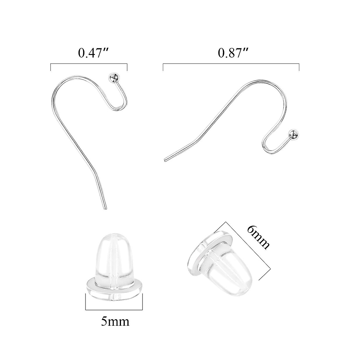 Earring Hooks Silver Plated Hypoallergenic Ear Wires for DIY Jewelry Findings （200PCS Earring Hooks+200 PCS Earring Backs）