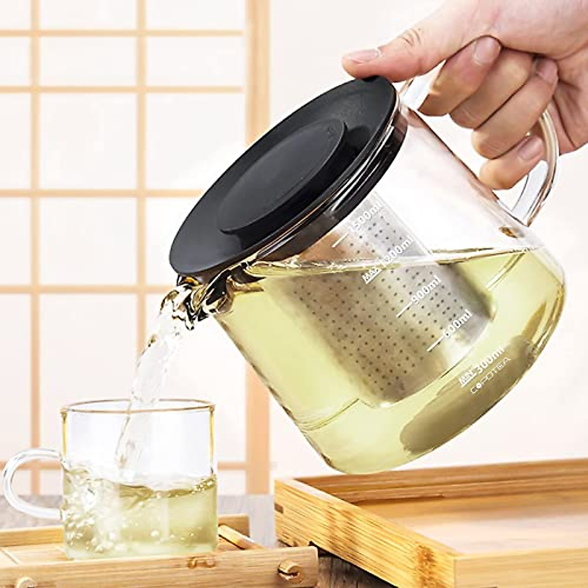 Glass Teapot with Infuser - 1500ml/50 OZ Tea Kettle Stovetop Safe Tea Pot for Blooming Tea Loose Leaf Tea, Premium Tea Maker with Gift Box