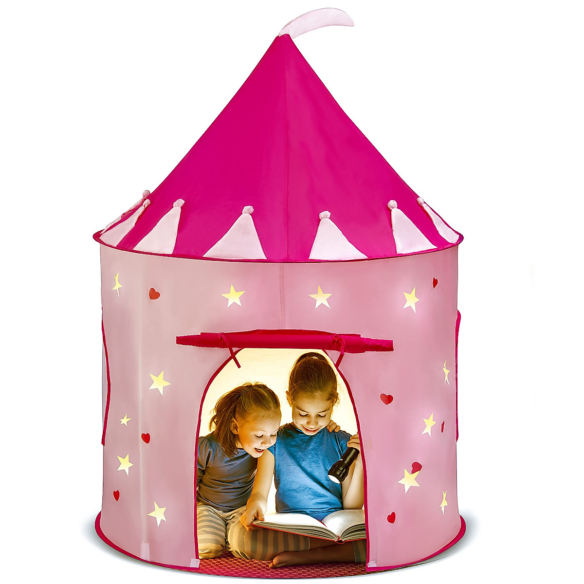Play22 Play Tent Princess Castle Pink - Features Glow in The Dark Stars - Portable - Kids Pop Up Tent Foldable Into A Carrying Bag - Indoor and Outdoor Use - Original