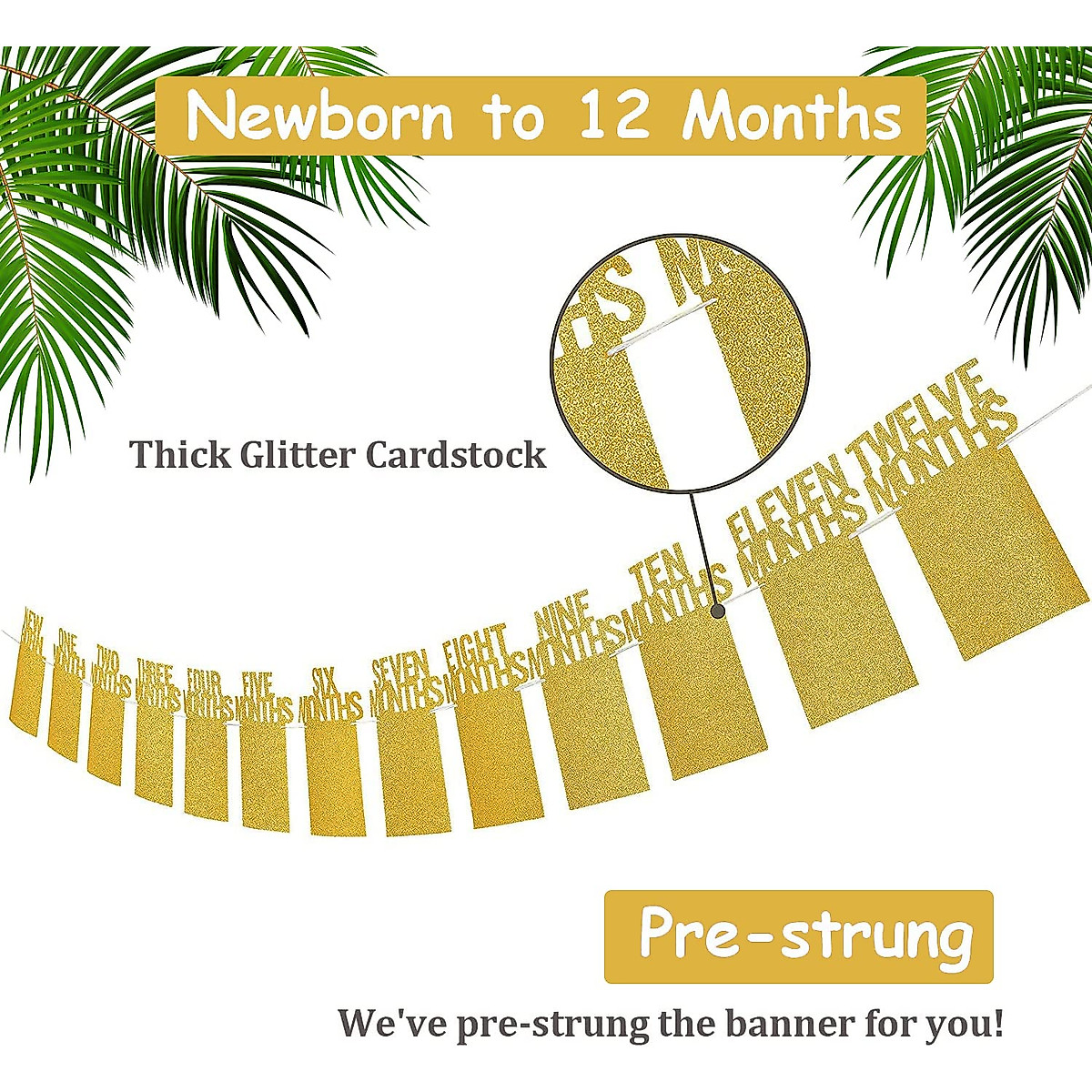 Wild One Birthday Decorations - Gold Glitter One Wild Year Banner + Baby 1st Birthday Photo Banner From Newborn to 12 Month - Safari, Jungle & Wild One Birthday Decorations