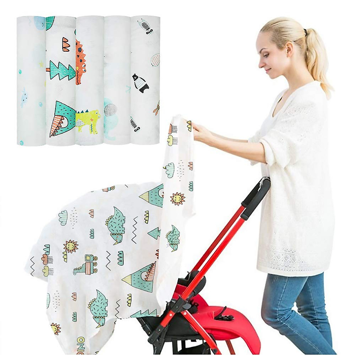 Koo-dib Muslin Swaddle Blanket for Baby Swaddles Sack 0-3 Months Neutral Receiving Baby Blankets for Boy and Girl Set of 5 Infant Newborn Swaddle Sleepsack Blankets Wrap 30x30 Inches