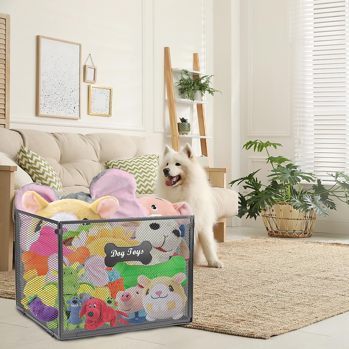 Lolytama Metal Dog Toy Box-Dog Toy Basket-Wire Mesh Basket-Cute Pawprint Dog Bone-Pet Accessory Rust-Resistant Finish-for Cat & Dog Toy Organization & Storage