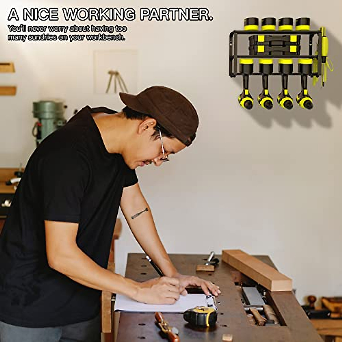 hannger Power Tool Organizer Wall Mount, 3 Layers 4 Holes Drill Organizer Wall Mount, Includes Drill Organizer Wall Mount and Tool Shelf for Maximum Efficiency