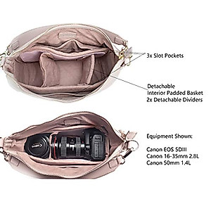 DSLR Camera Purse for Women, Stylish Genuine Leather Shoulder Camera Bag for Travel, Crossbody Hobo Camera Carry Case Fits Canon Nikon Sony Olympus Digital SLR and Mirrorless Camera By Meliae (Black)