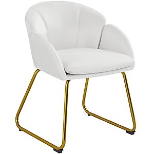 Yaheetech Modern Velvet Vanity Chair Armchair, Flower Shaped Makeup Chair with Golden Metal Legs for Living Room/Makeup Room/Bedroom/Home Office/Kitchen, White