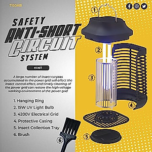 Bug Zapper, 4200V High Power Electric Mosquito Zapper for Outdoor and Indoor Use, Including Free 2 Pack Replacement Bulbs, Waterproof Efficient Bug Zapper for Home Kitchen Patio Camping