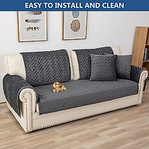 Eismodra Couch Cover,Sofa Cover,Armrest Covers,Backrest Covers,Anti-Slip Armchair Slipcovers for Dogs Cats Pet Loveseat Recliner Leather L Shaped,Dark Gray 28 x 28 Inches (Only 1 Piece)