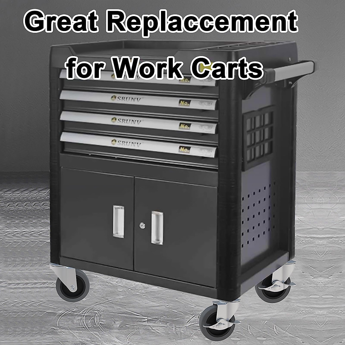 AAGUT Caster Wheels, 3 Inch Rubber Heavy Duty 1/2"-13 x 1-1/2" Threaded Stem Castors, Locking Brake Swivel Wheel, Replacement for Carts Dolly Workbench Trolley, Set of 4