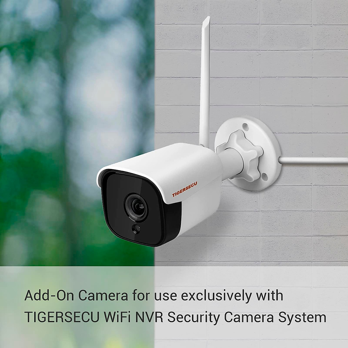 TIGERSECU Add-On Camera for use only 1080P WiFi NVR Security System, Weatherproof, AI Human Detection (Power Supply Sold Separately)