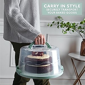 MosJos EXTRA LARGE Cake Carrier, Cake Stand with Lid and Foldable Handles - Multifunctional Serving Platter and Cake Plate - Cake Container with Dome and Strong Snaps 13 x 13 x 7 inch (White)