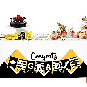 Graduation Table Cloths - 3pcs - Graduation Party Decorations 2022 - Graduation Party Supplies 2022 Jumbo 3 Pack 120”x56” - Congrats Grad Table Cover Graduation Decor Black & Gold Runner Tablecloth