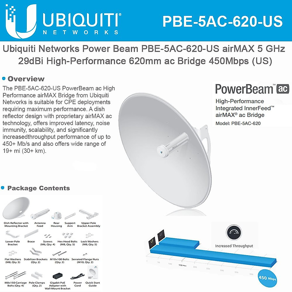 Ubiquiti Networks PBE-5AC-620-US 5GHZ POWERBEAM AC 620MM