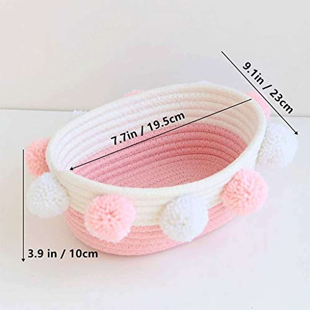 TBGFPO Cotton Rope Basket -Cotton Rope Basket Woven Small Storage Container Pompoms Decorative Basket Desk Shelf Organizer for Baby - Pink