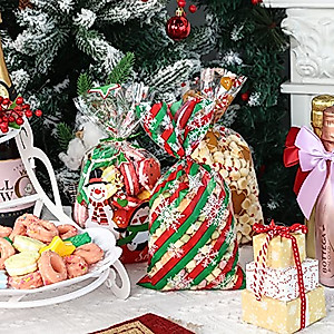 Moretoes 170pcs Christmas Treat Bags Cellophane Bags for Christmas Snowman & The Penguin Pattern 10 Assorted Styles for Christmas Party with 180pcs Twist Ties