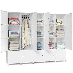 HOMIDEC Cube Storage Organizer, Heavy Duty Portable Closet Wardrobe with Door, 58in Large Closet Organizers and Storage with Hanging Rod for Clothes Yarns Toys Books Tools(20 cube white)