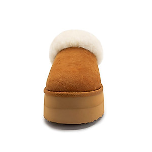Athlefit Platform Slippers for Women Fluffy Indoor and Outdoor Beedroom Fuzzy House Slippers Chestnut Size 8