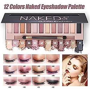 All in One Makeup Kit, 12 Colors Eyeshadow Palette, Beige Foundation, Lipstick Set, Eyebrow Soap, Eyeliner Stamp, Waterproof Mascara, Makeup Brush, Makeup Sponge, Gift Set for Women, Girls & Teens