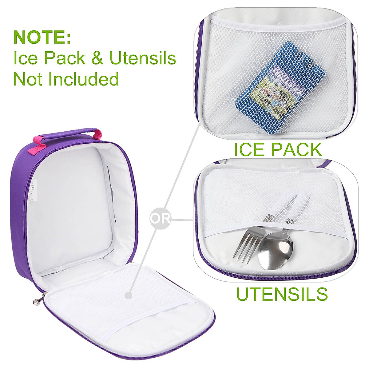 yodo Kids Insulated Lunch Tote Bag with Name Tag for Girls, Butterfly