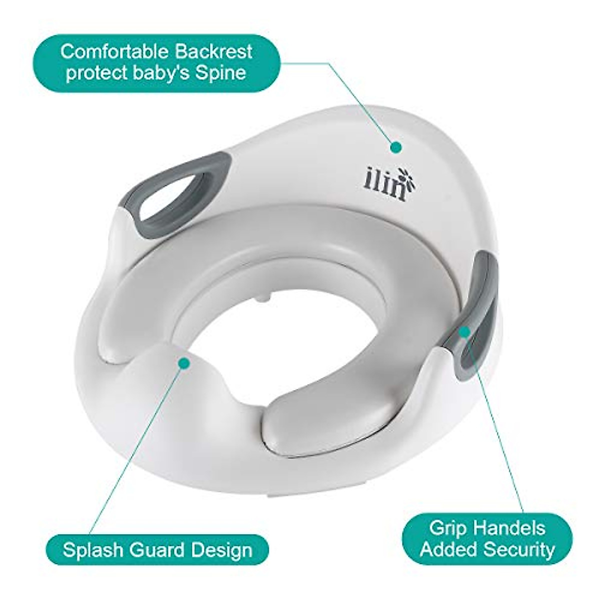 Potty Training Seat For Kids Boys Girls Toddlers Toilet Seat For Baby With Cushion Handle And Backrest Toilet Trainer For Round And Oval Toilets (White)